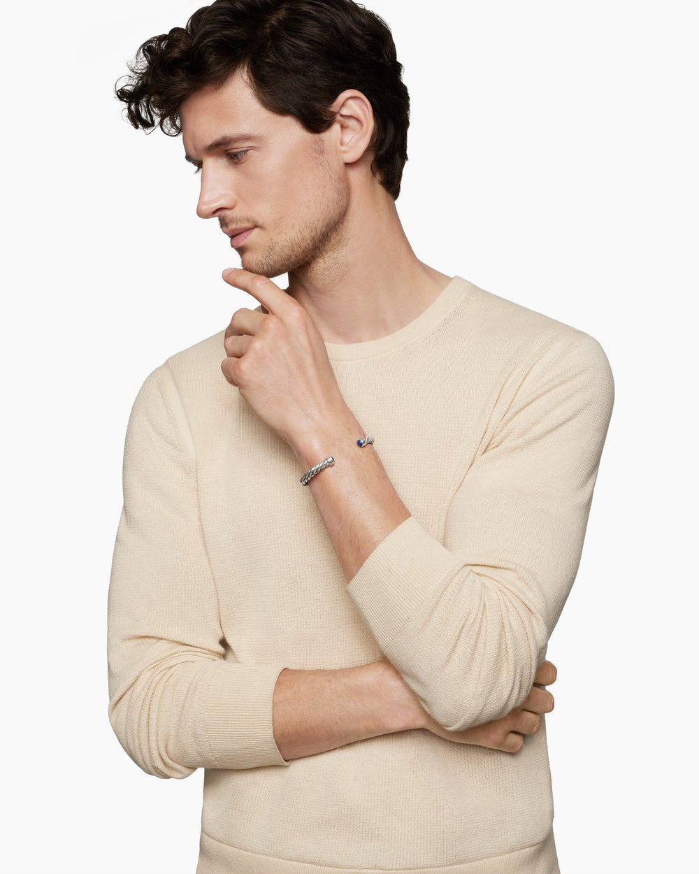 Mens Cable Cuff Bracelet in Sterling Silver with Lapis, 6mm | David Yurman