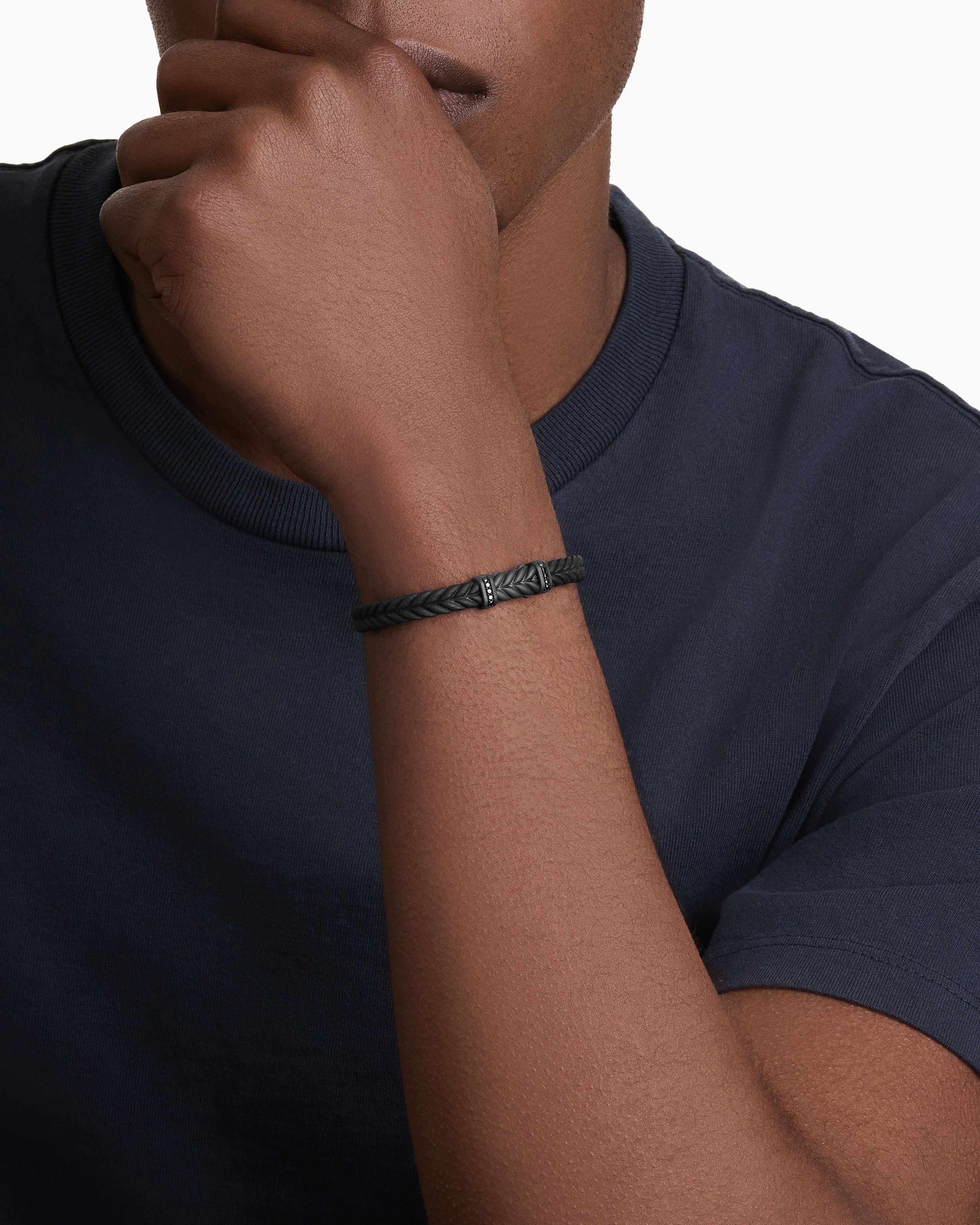Mens Chevron Rubber Bracelet with Black Titanium, 6mm