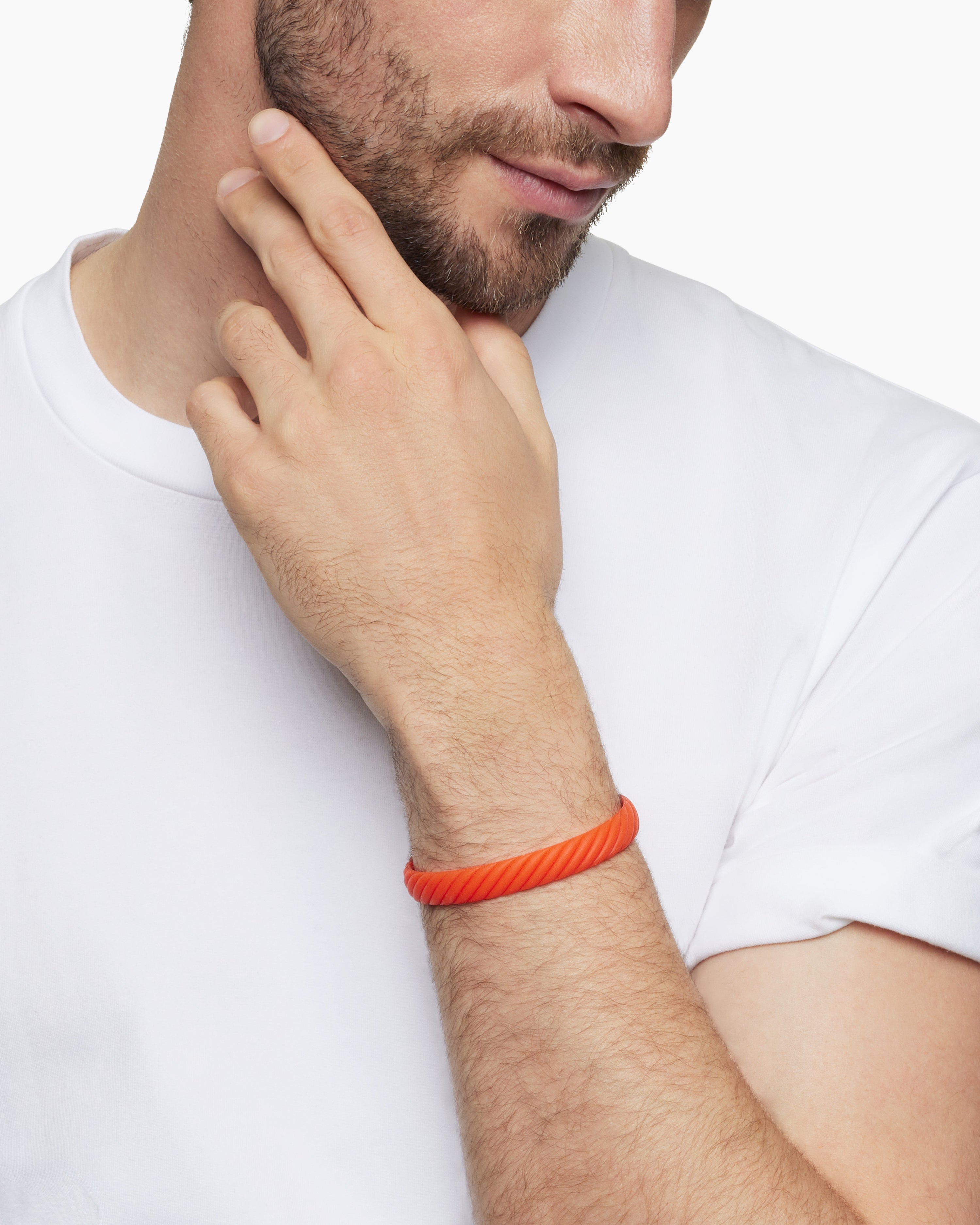 Mens Cable Orange Rubber Bracelet, 10mm | David Yurman