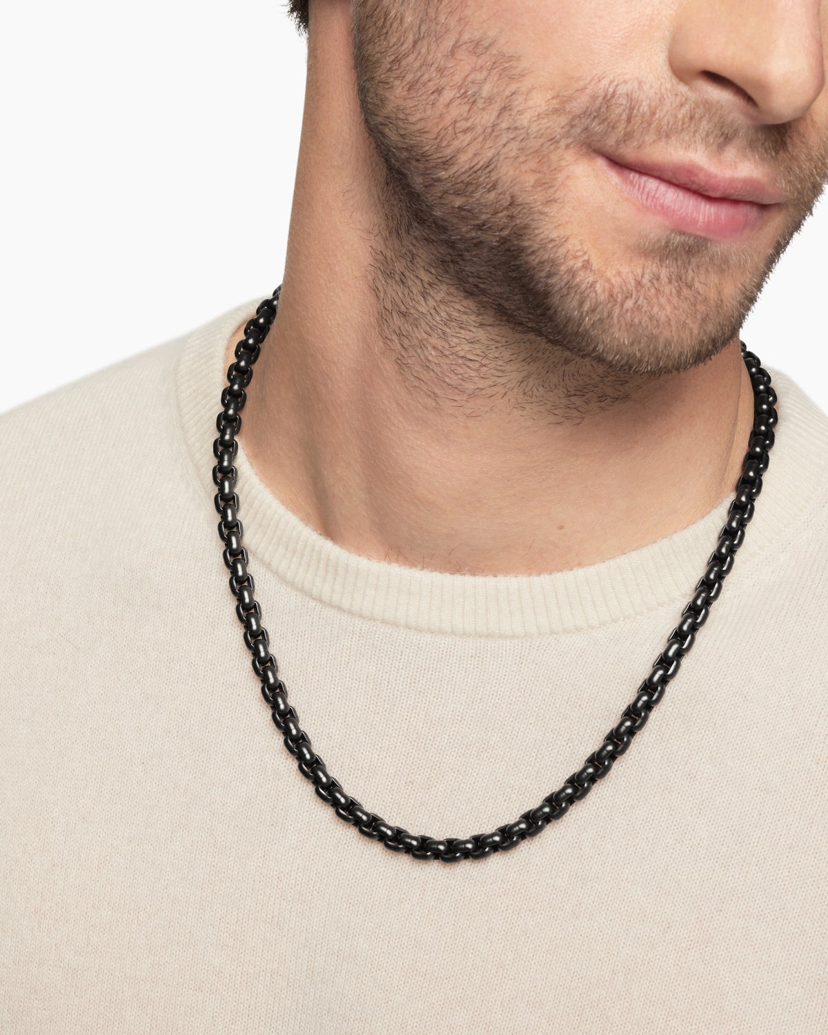 Mens Box Chain Necklace in Stainless Steel and Sterling Silver, 7.3mm ...