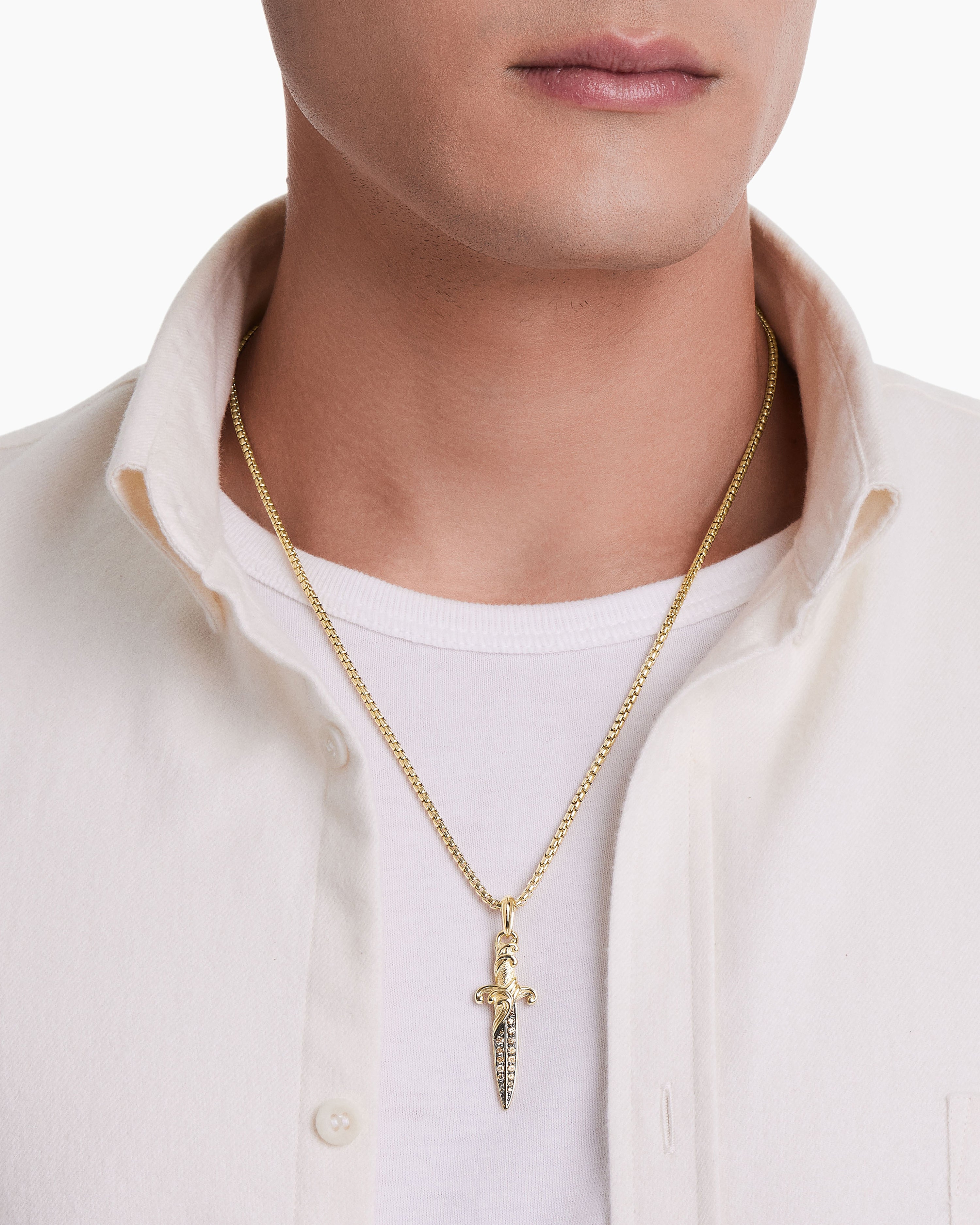 Mens Waves Dagger Amulet in 18K Yellow Gold with Cognac Diamonds, 43 ...
