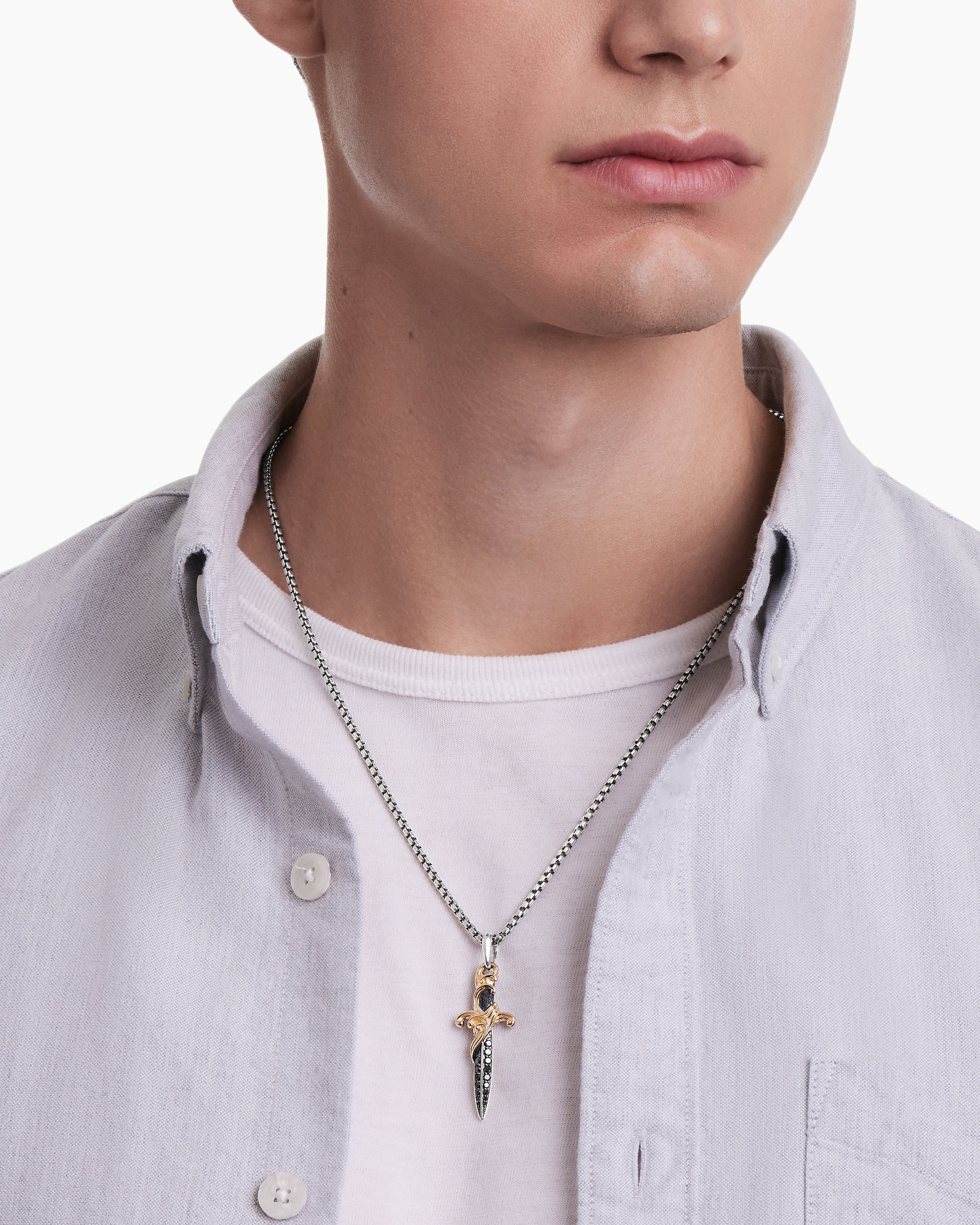 Mens Waves Dagger Amulet in Sterling Silver with 18K Yellow Gold and ...