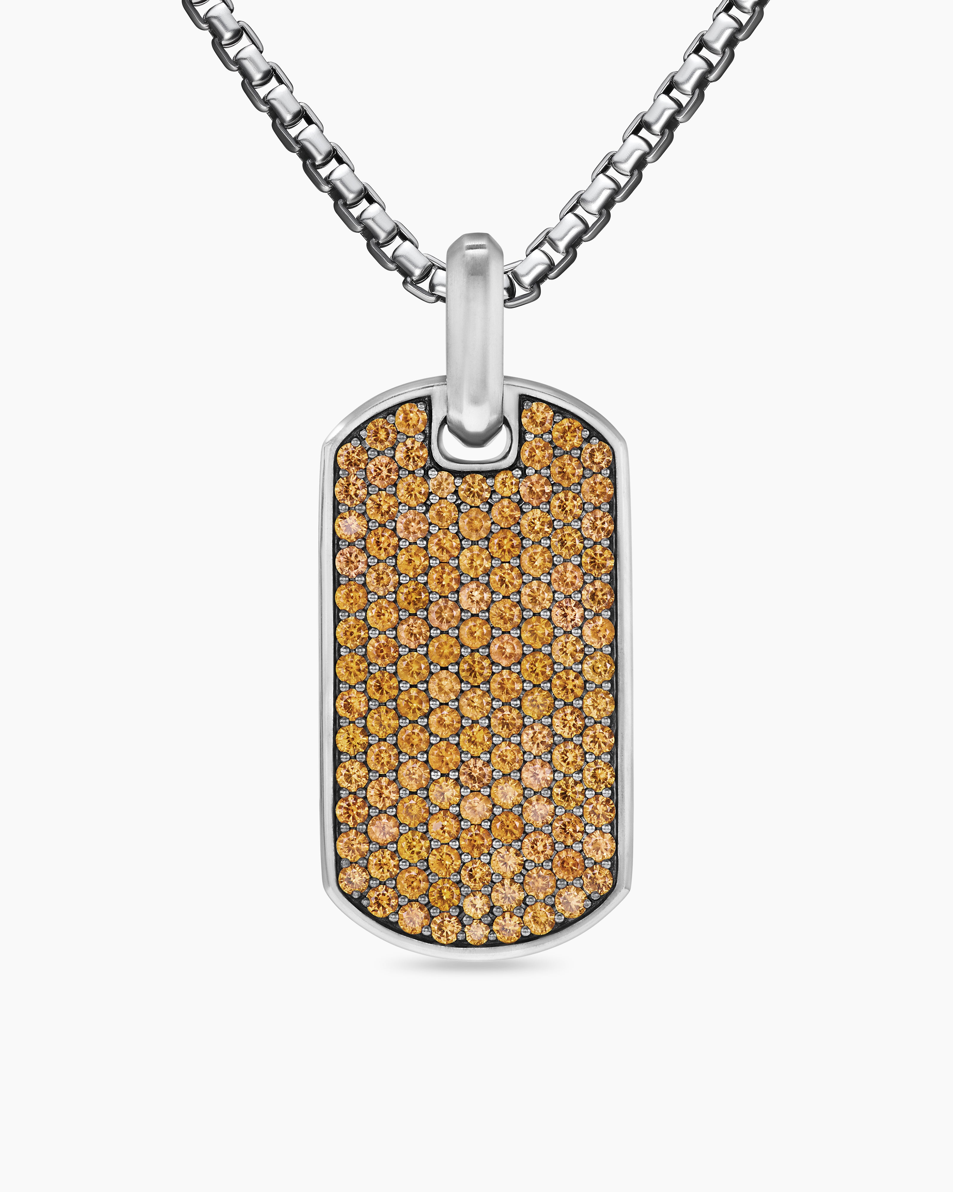 Men's Chevron Tag in Sterling Silver with Orange Sapphires, 35mm ...