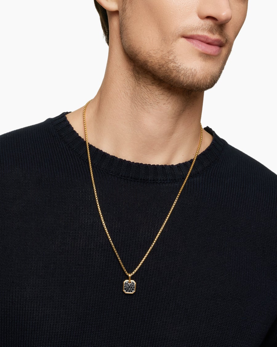 Mens Octagonal Amulet in 18K Yellow Gold with Black Diamonds, 15mm ...
