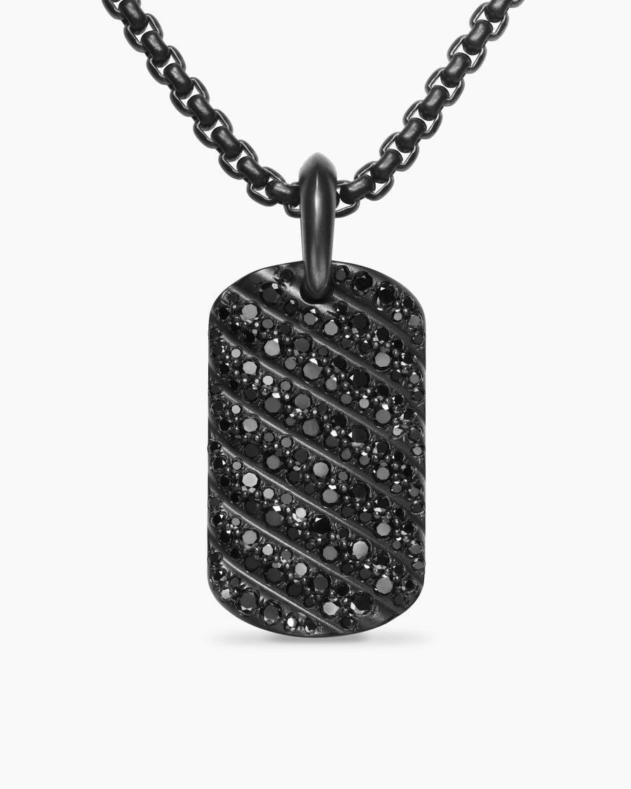 Mens Sculpted Cable Tag in Black Titanium with Diamonds, 27mm | David ...