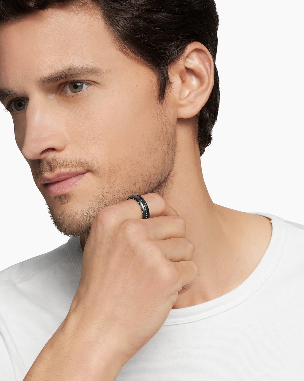 Mens Streamline Band Ring in Black Titanium, 6mm | David Yurman