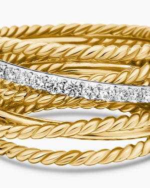 Crossover Ring in 18K Yellow Gold with Diamonds, 12mm