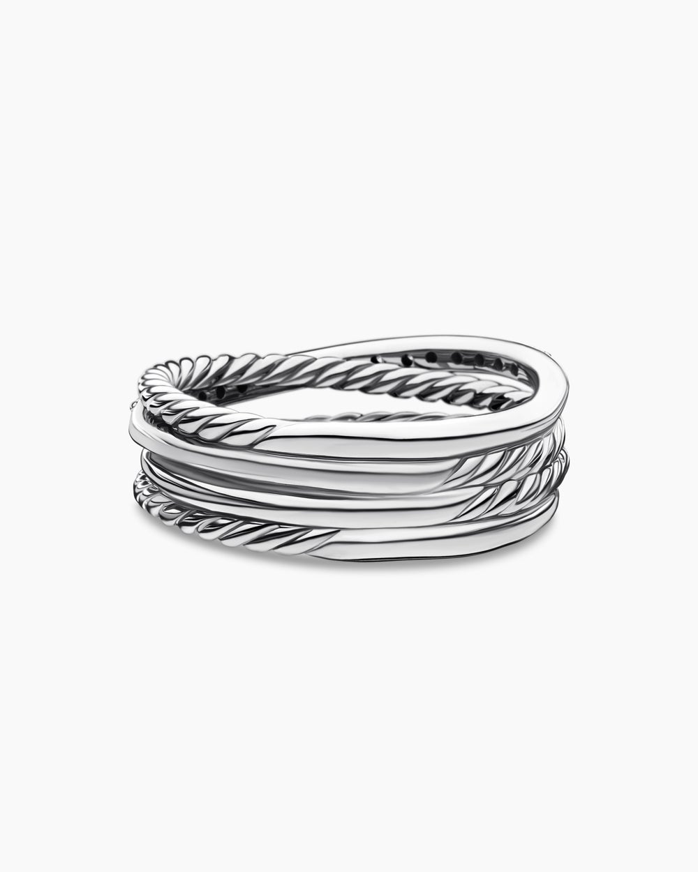 Crossover Band Ring in Sterling Silver with Diamonds, 6.8mm