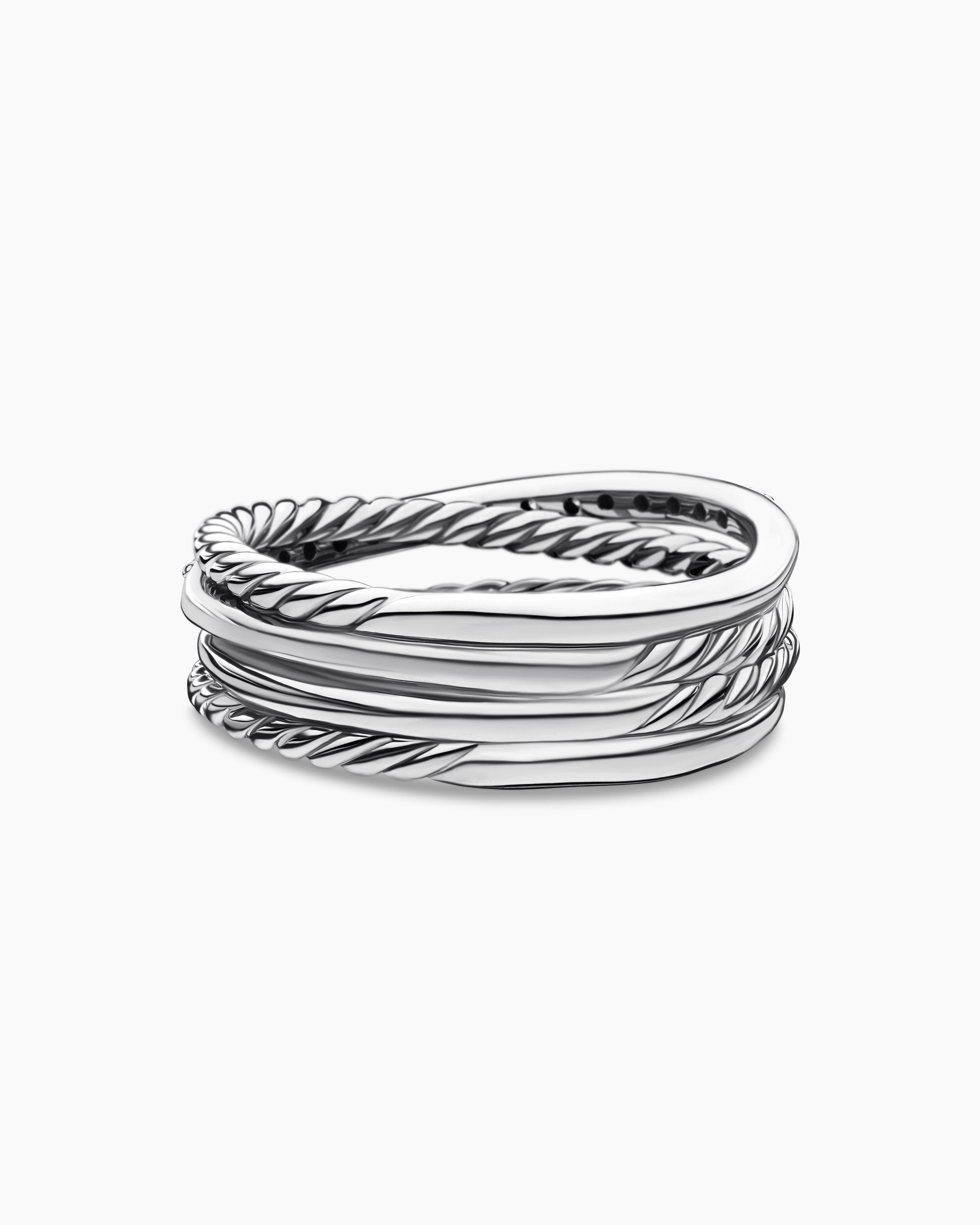 Crossover Band Ring in Sterling Silver with Diamonds, 6.8mm