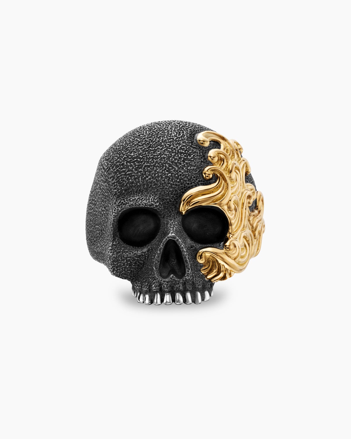 Mens Waves Skull Ring in Sterling Silver with 18K Yellow Gold, 24mm ...