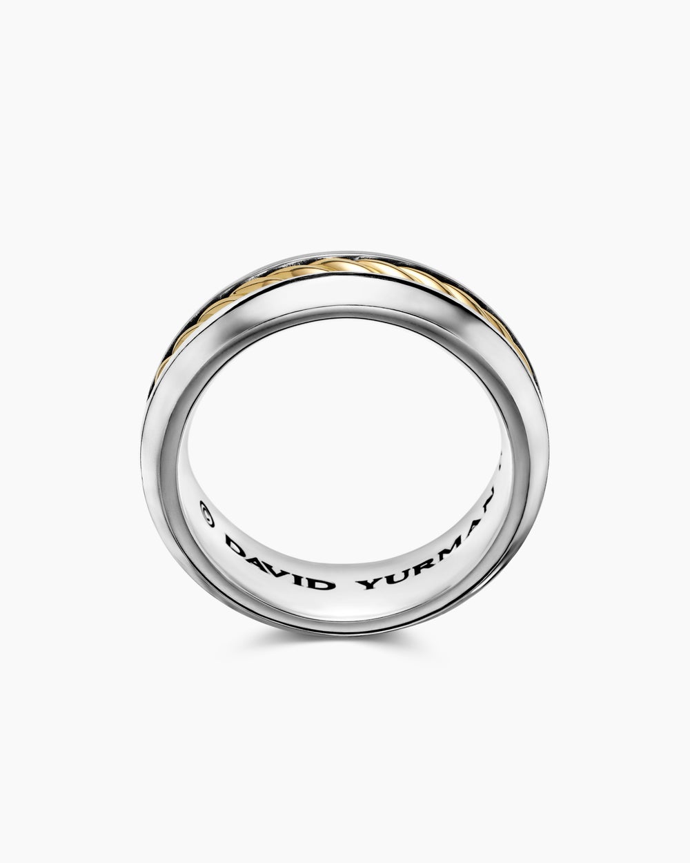 Mens Cable Inset Band Ring in Sterling Silver with 18K Yellow Gold, 8mm ...