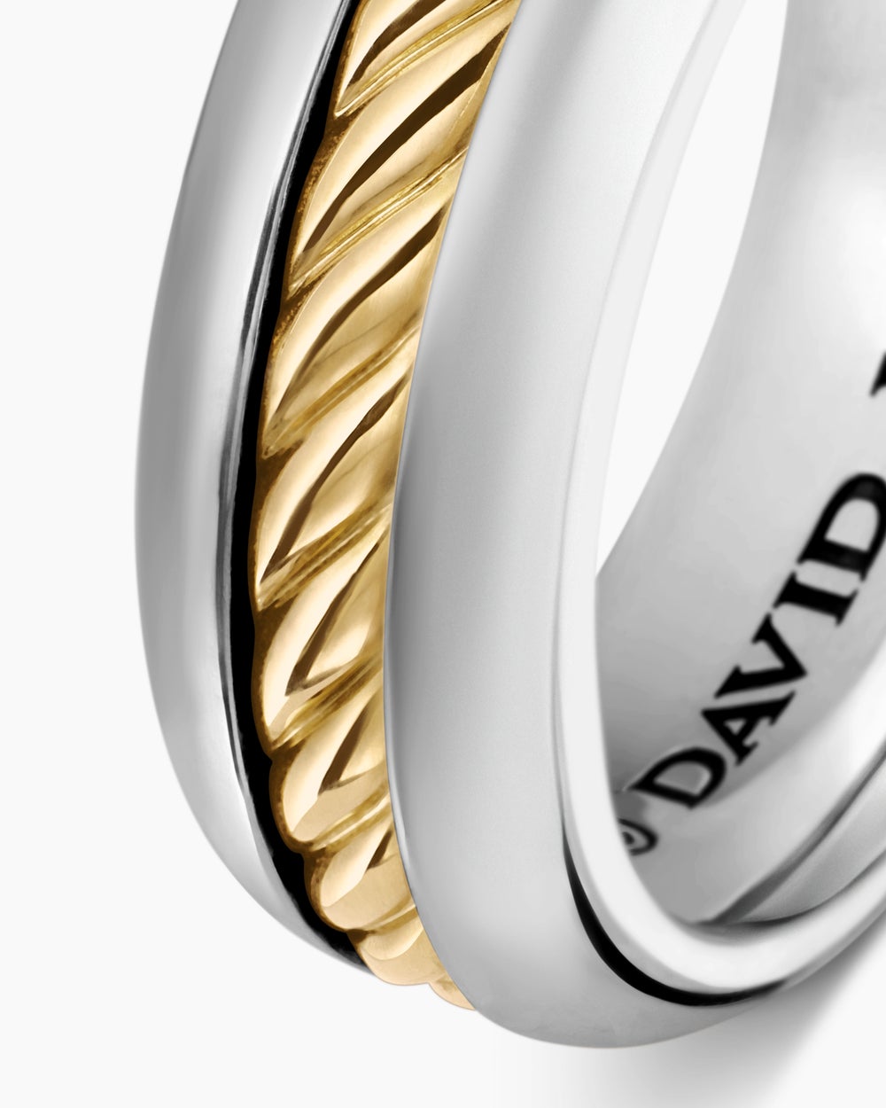 Mens Cable Inset Band Ring in Sterling Silver with 18K Yellow Gold, 8mm ...