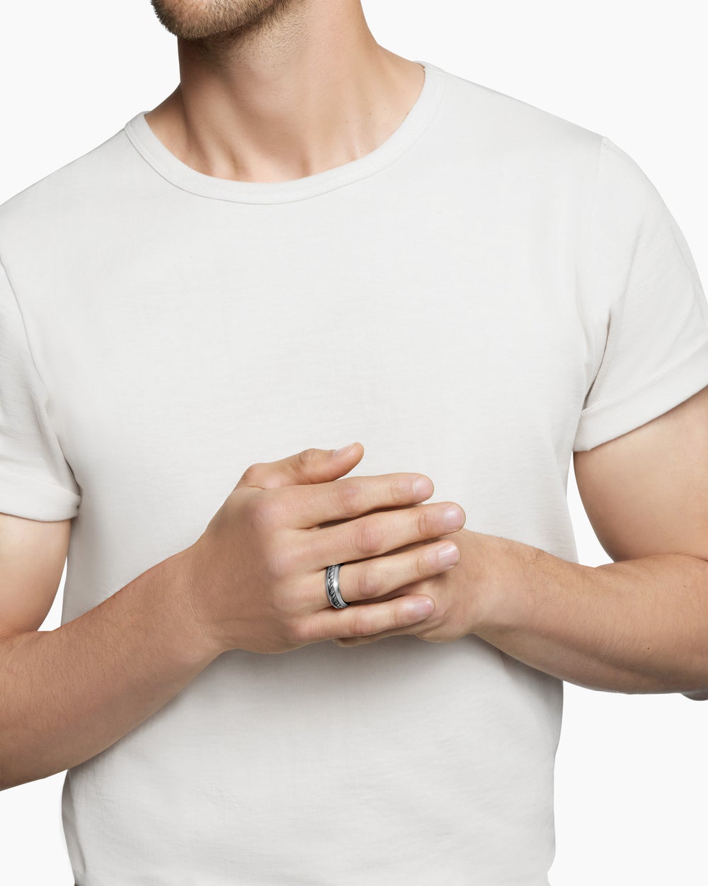 Mens Cable Inset Band Ring in Sterling Silver, 8mm | David Yurman