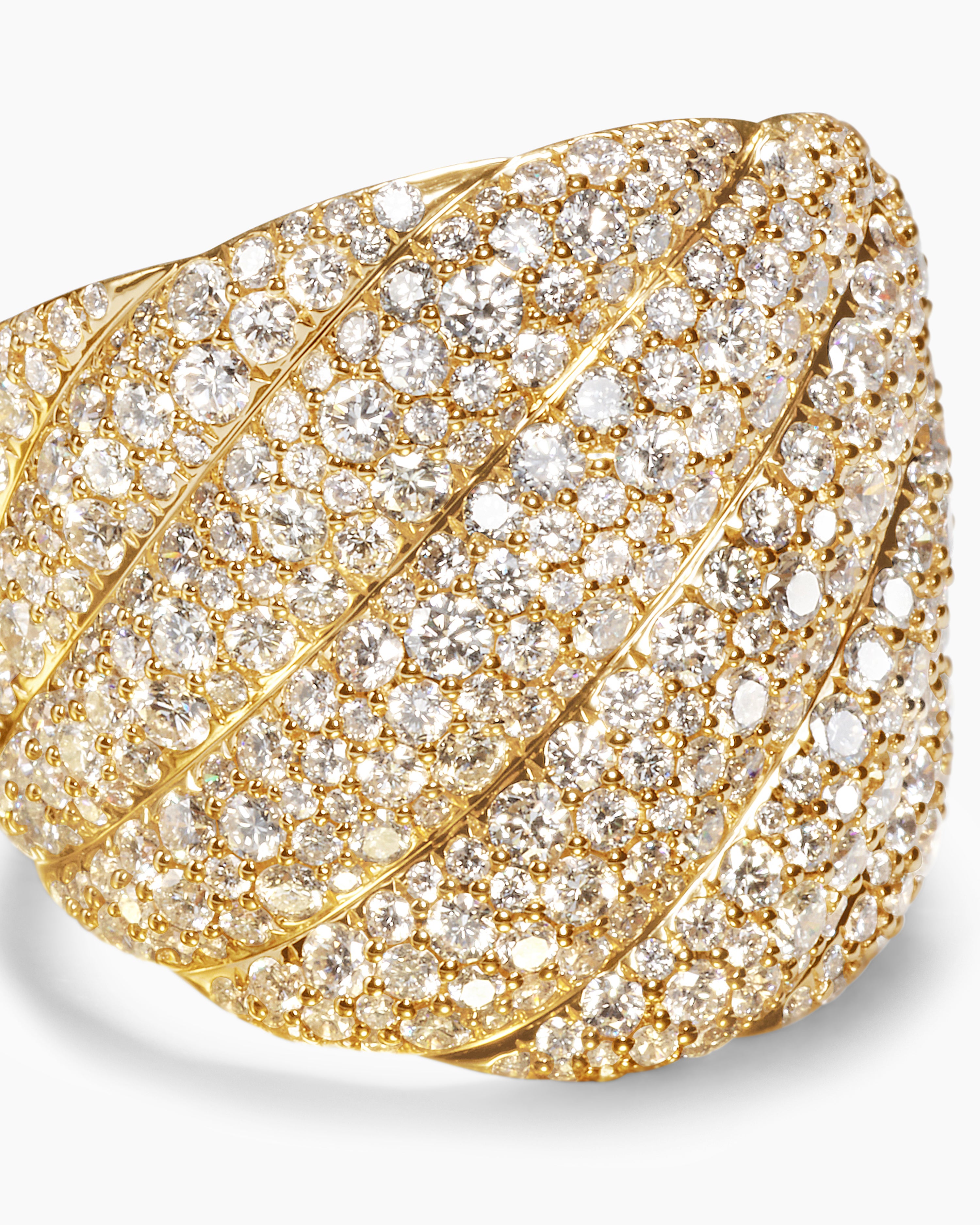 Sculpted Cable Ring in 18K Yellow Gold with Diamonds, 20mm | David Yurman