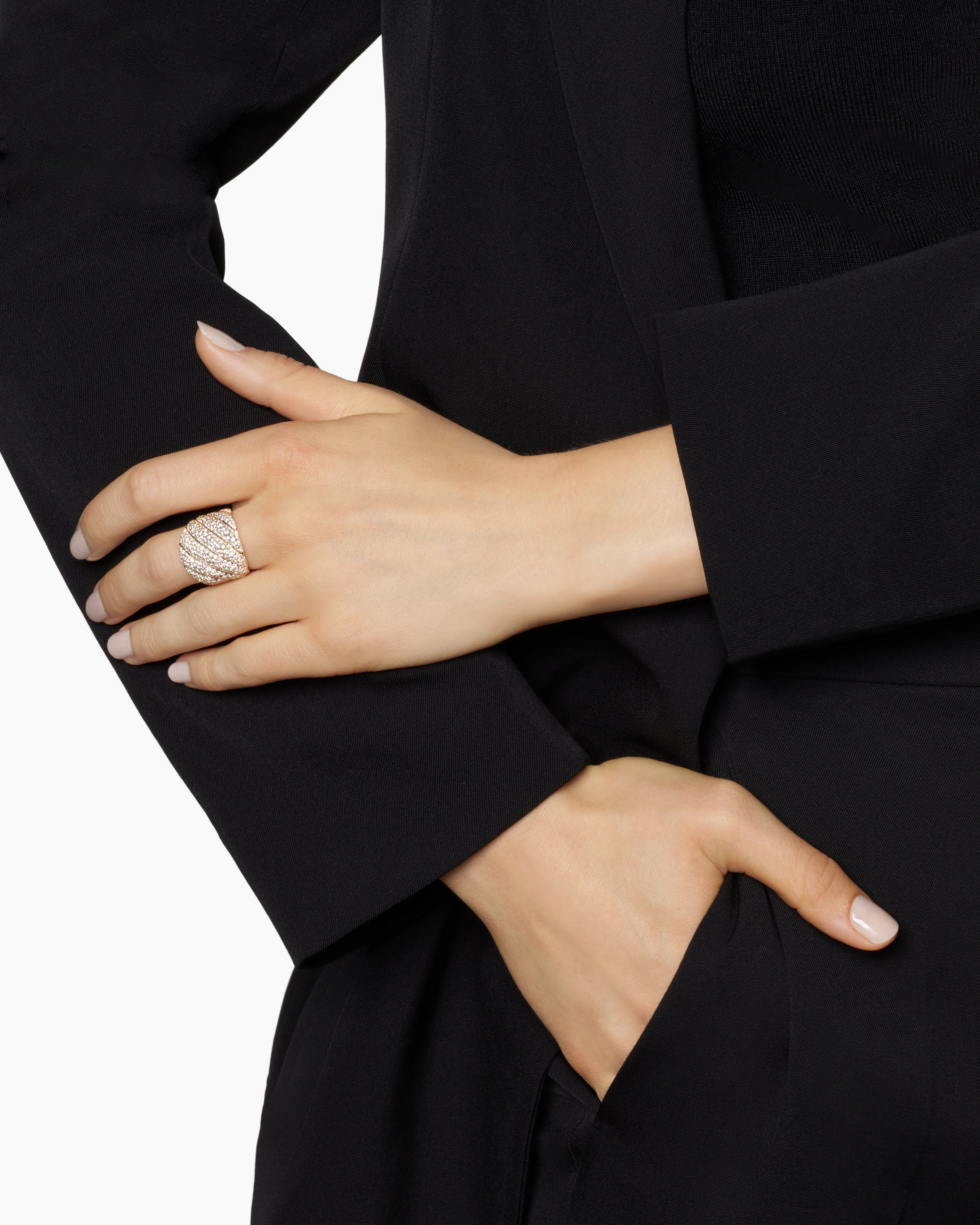 Sculpted Cable Ring in 18K White Gold with Diamonds, 20mm