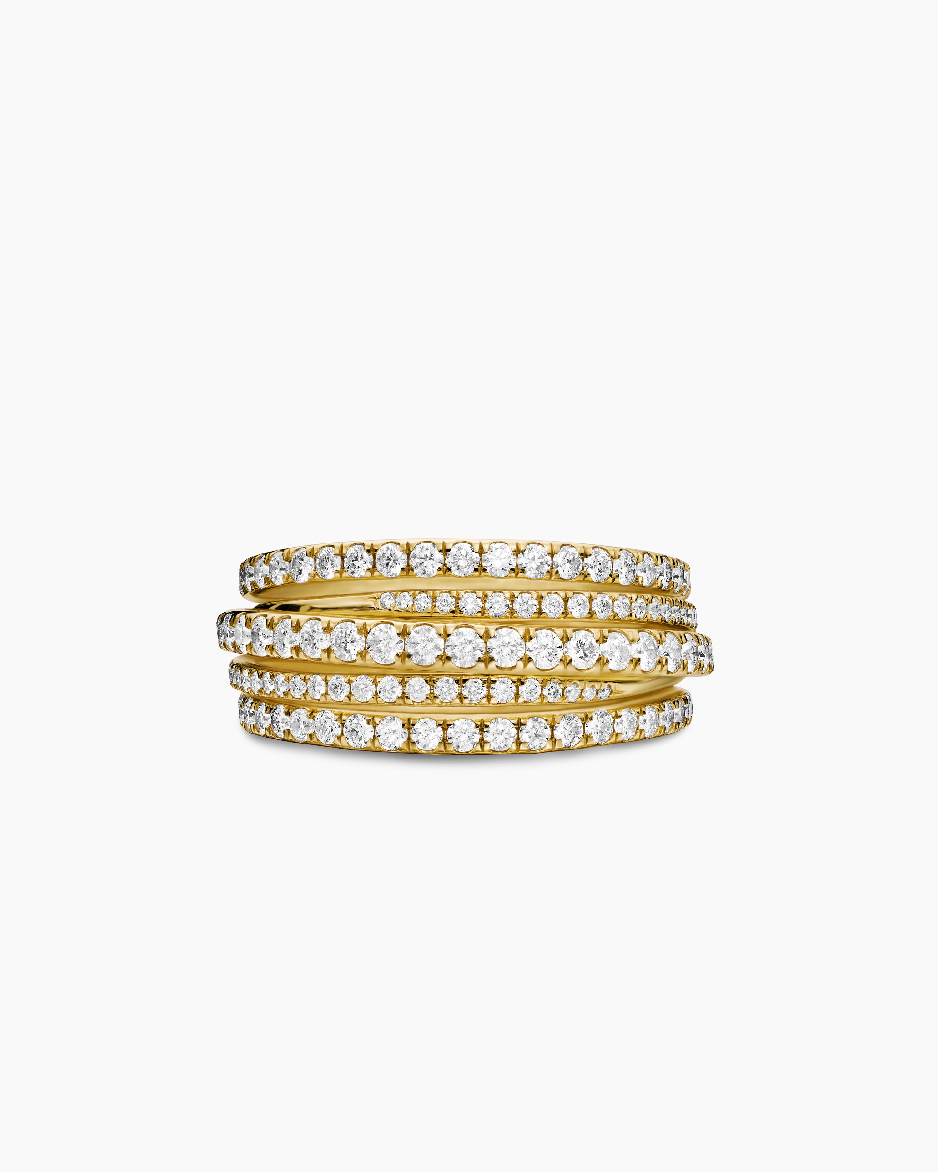 Pavé Crossover Ring in 18K Yellow Gold, 11mm | David Yurman