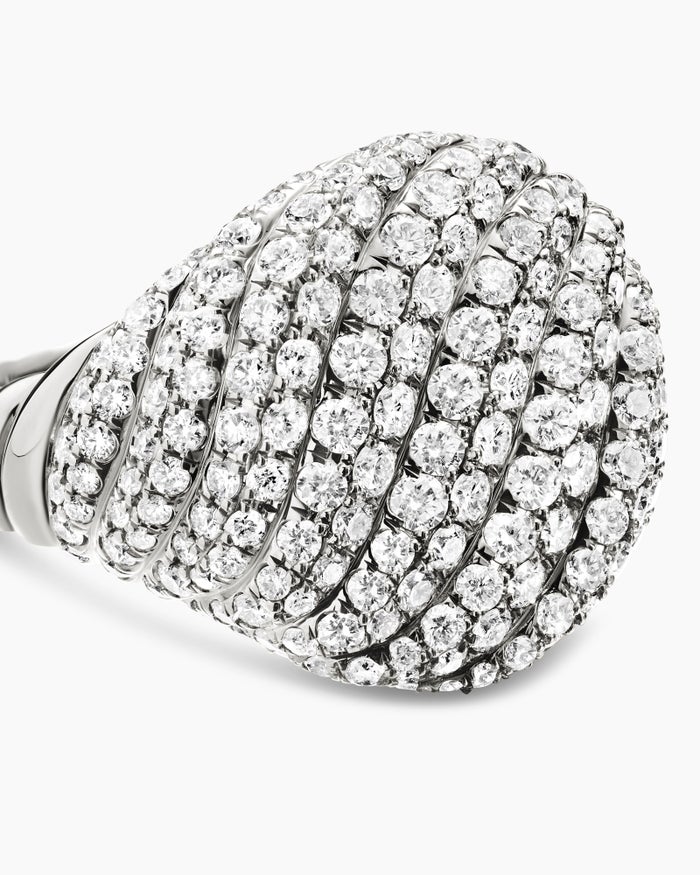 Sculpted Cable Pinky Ring in 18K White Gold with Diamonds, 13mm | David ...