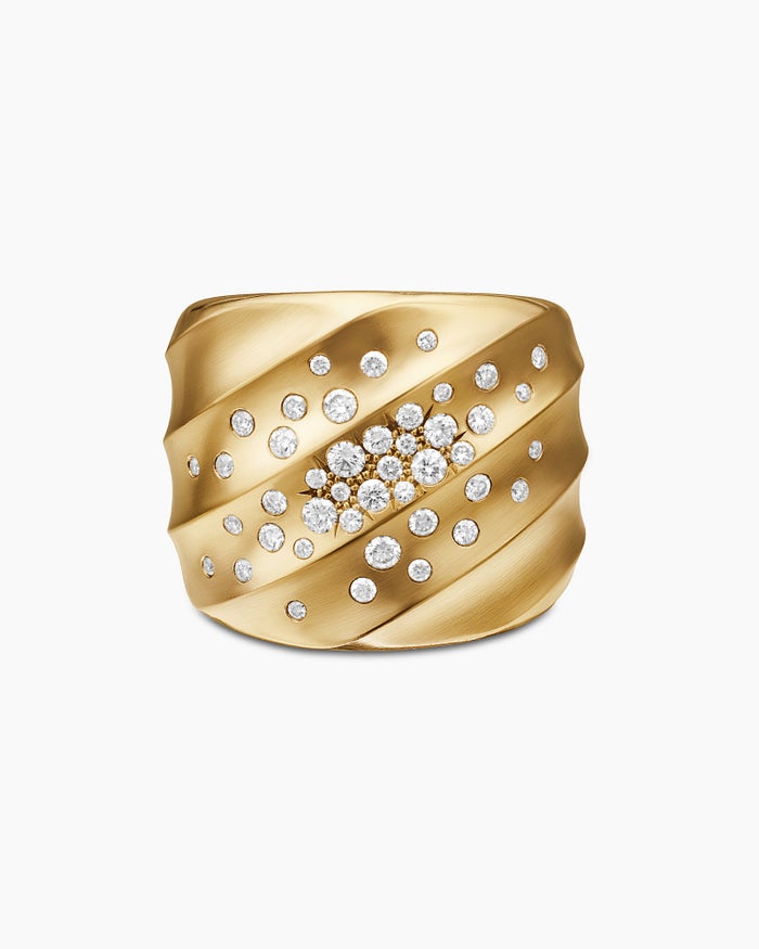 Cable Edge Saddle Ring in 18K Yellow Gold with Diamonds, 18.8mm | David ...