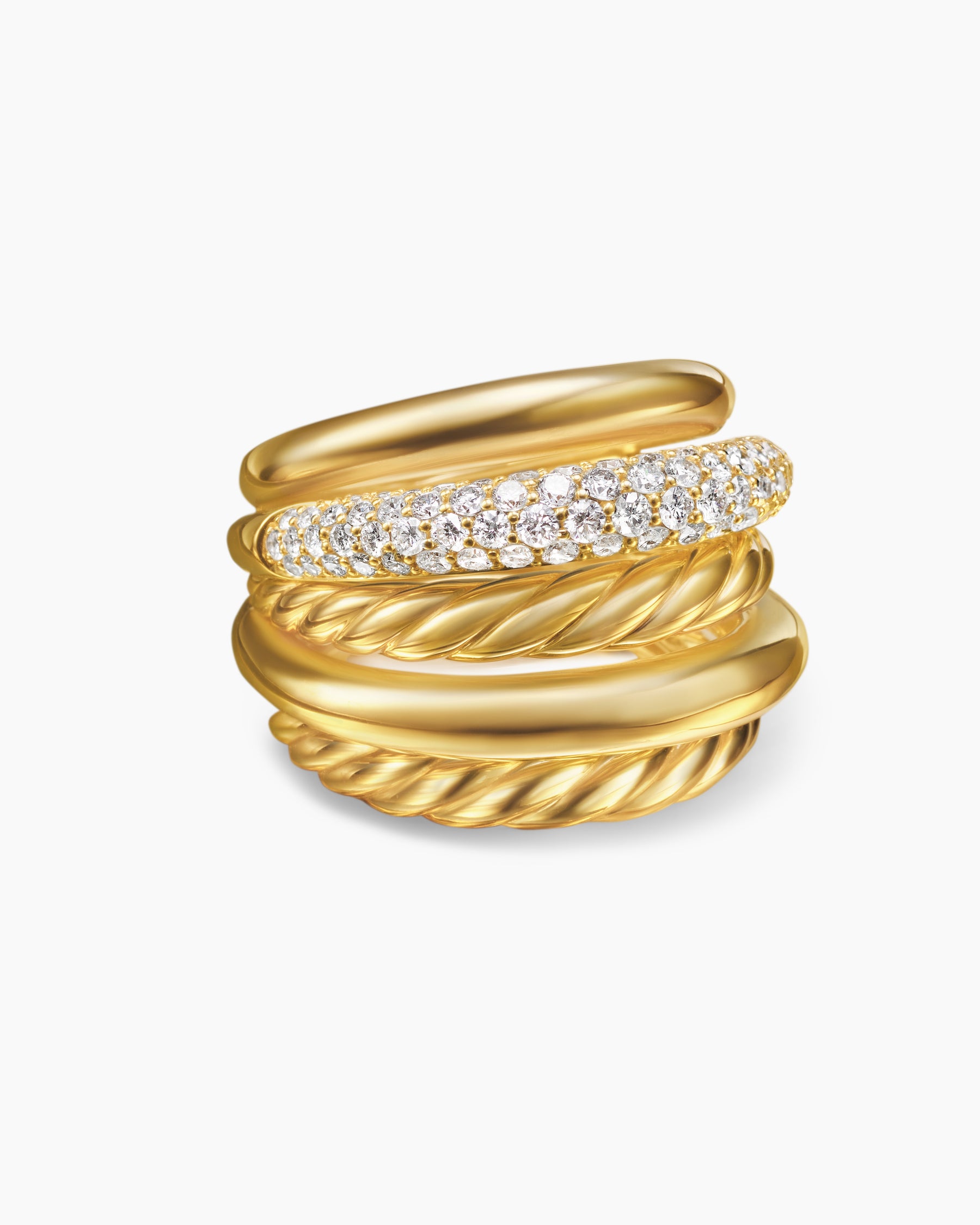 DY Mercer Multi Row Ring in Sterling Silver with 18K Yellow Gold and ...