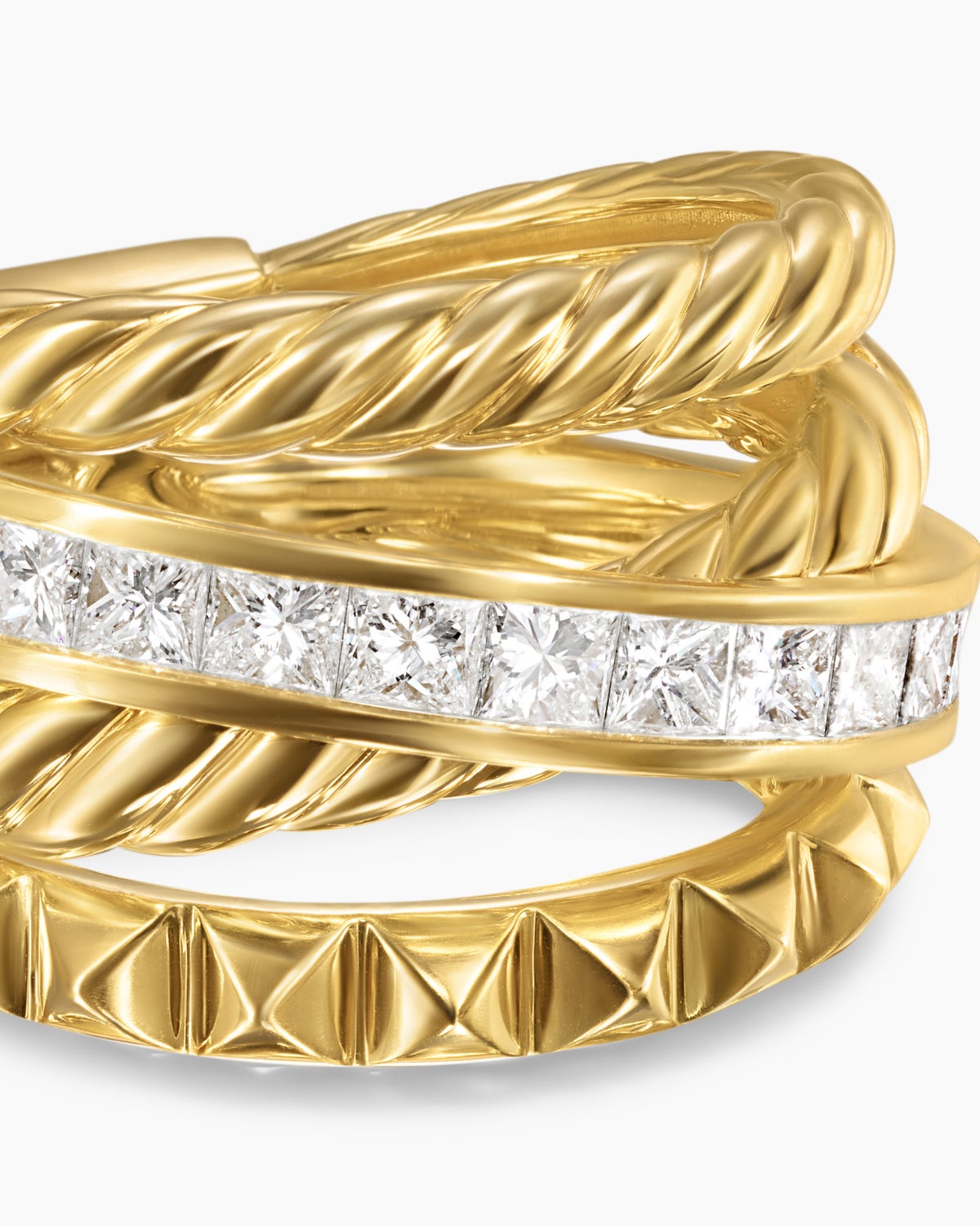 Crossover Trio Four Row Ring in 18K Yellow Gold with Diamonds, 15mm ...