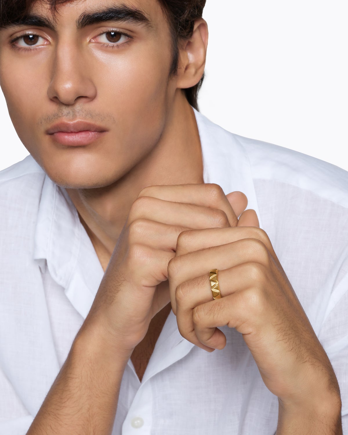 Mens Faceted Triangle Band Ring in 18K Yellow Gold, 6mm | David Yurman